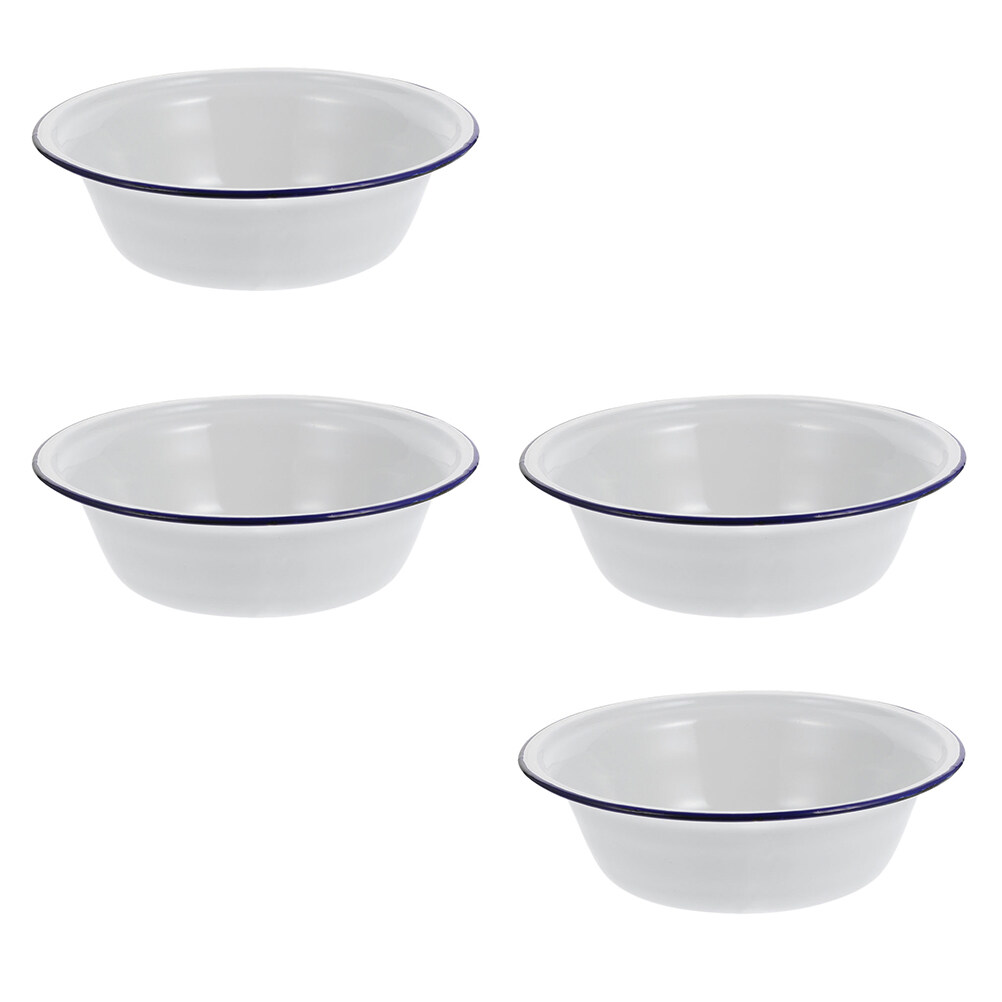 4 Pcs Enamel Basin Home Enamelware Dishes Trifle Bowl Miss White ...