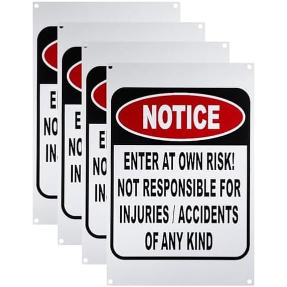 4 Pcs Enter at Your Own Risk Warning Sign, Not Responsible for ...