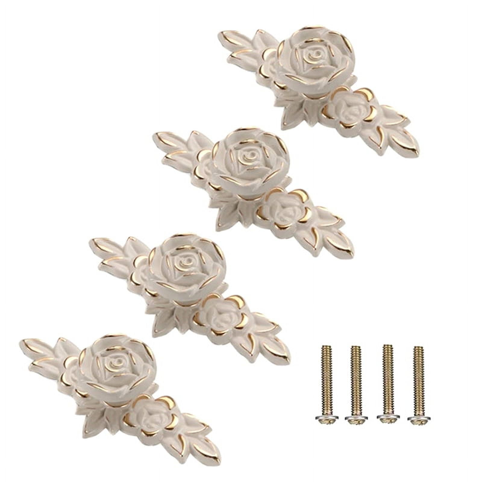 4 Pcs Euro Roses Cabinet Knobs with Backplate, Flower Drawer Pull ...