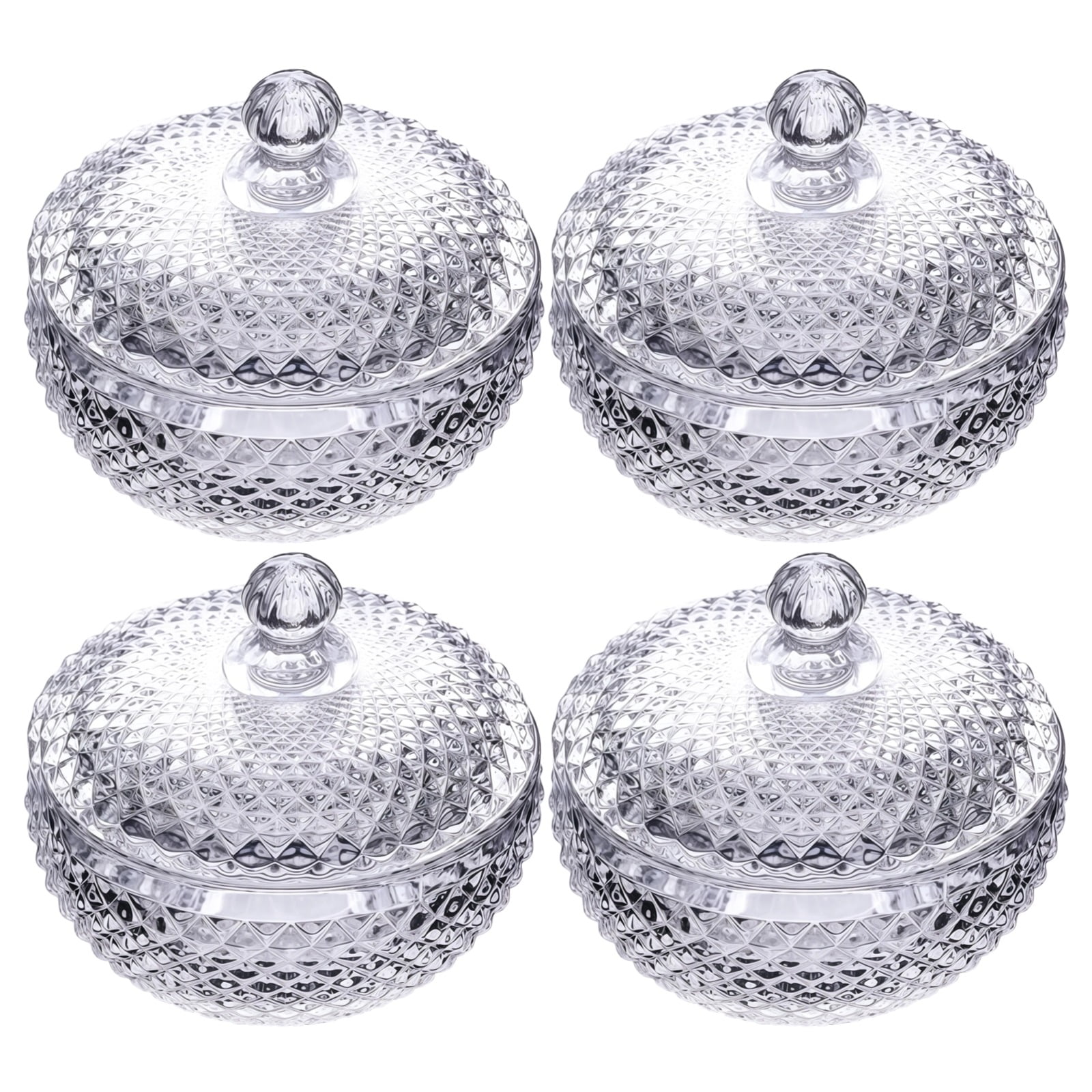 4 Pcs of European-Style Simple Honeycomb Glass Candy Jars with Lids ...