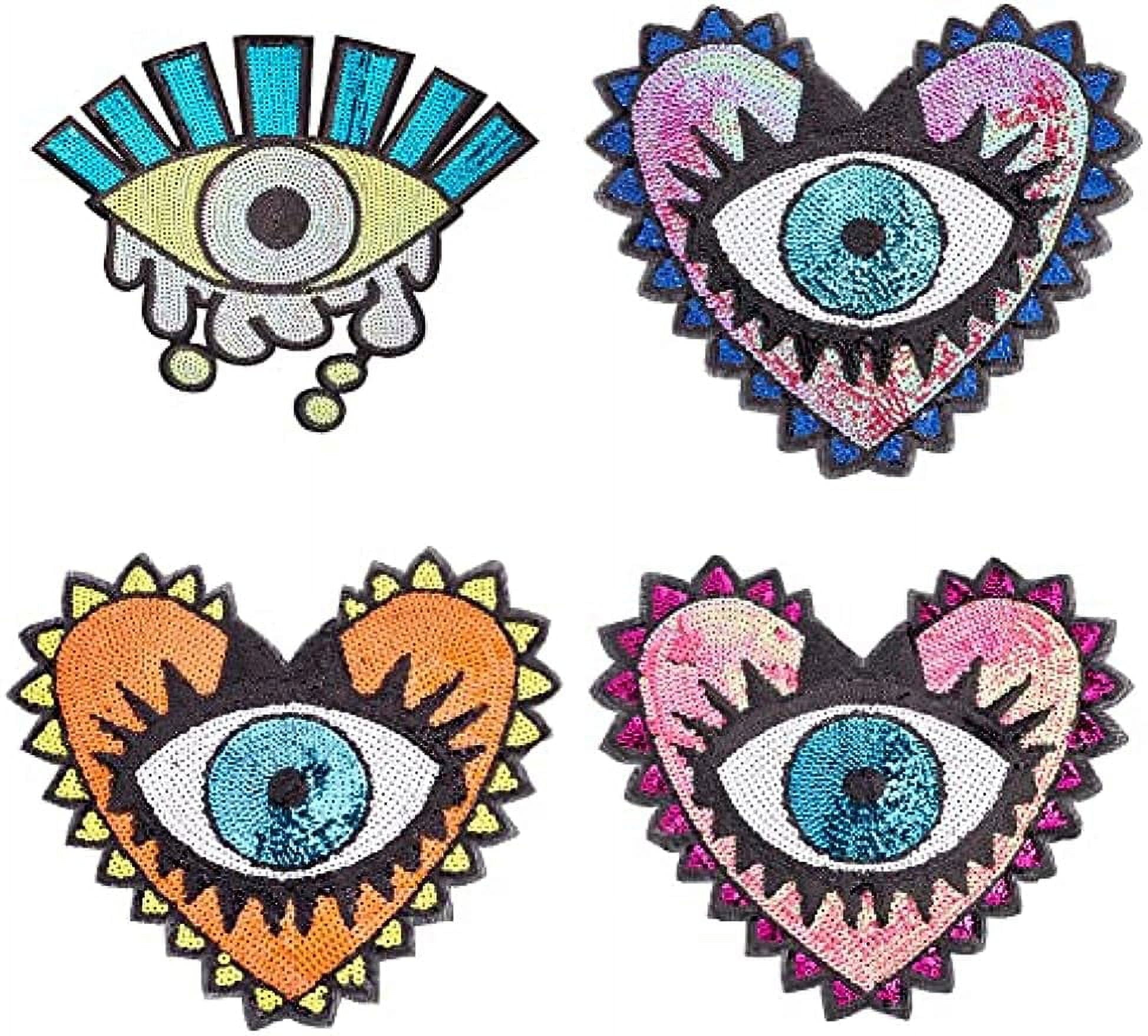 4 Pcs Evil Eye Iron On Patches Heart Eye Embroidery Patches Iron on Patches Sew on Patches ...