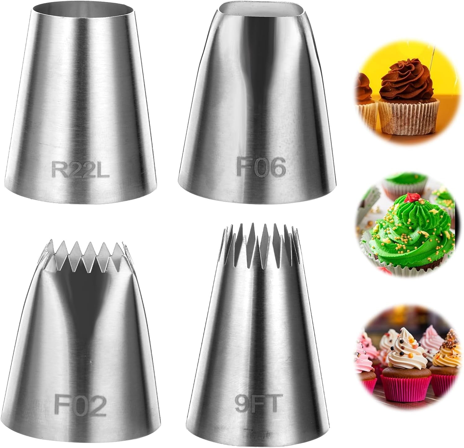 4 Pcs Extra Large Piping Tips Set Stainless Steel Square Round Cream ...