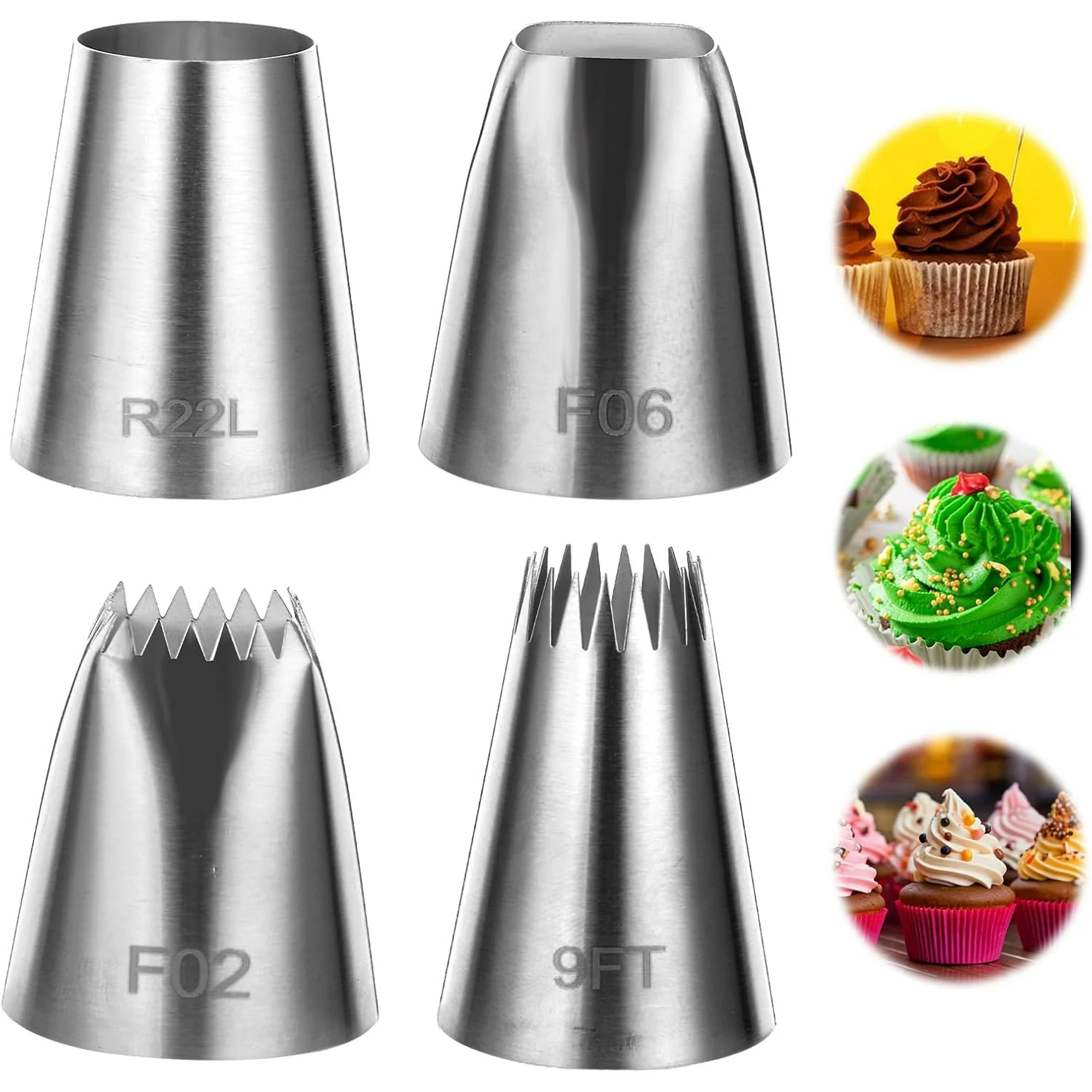4 Pcs Extra Large Piping Tips Set Stainless Steel Square Round Cream ...