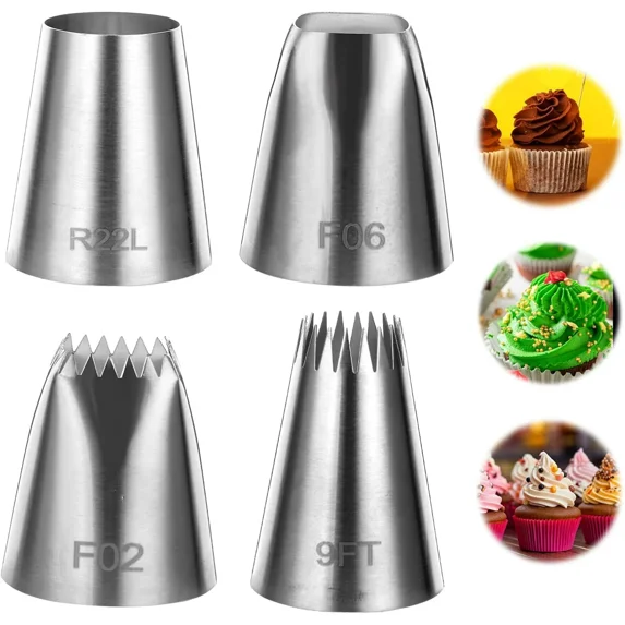 4 Pcs Extra Large Piping Tips Set Stainless Steel Square Round Cream ...