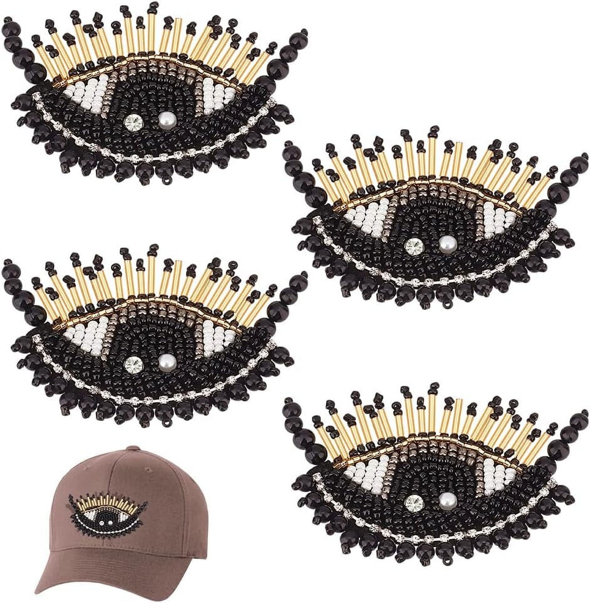 4 Pcs Eye Beaded Patches for Clothes Black Sequined Patch Sew on ...