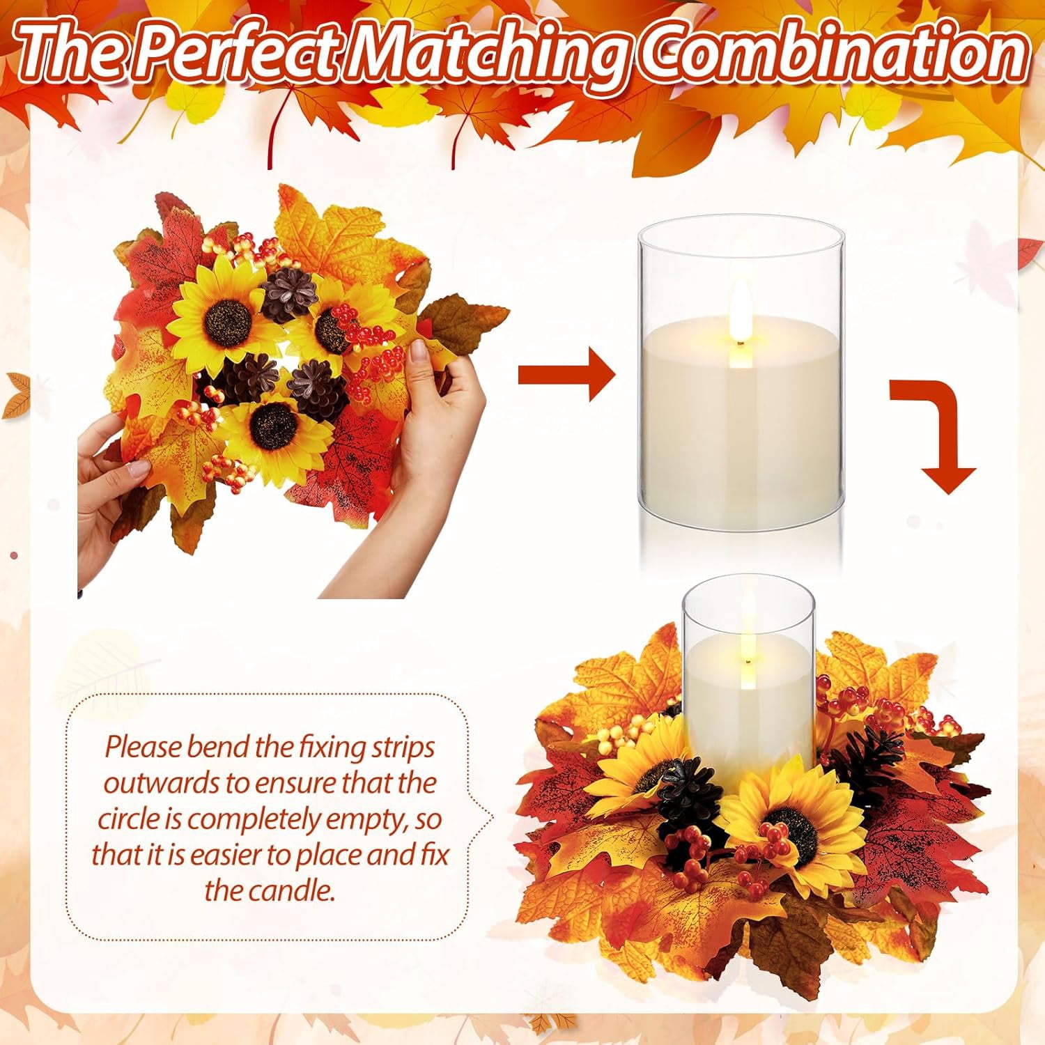 4 Pcs Fall Candle Rings Wreaths with Artificial Maple Leaves and ...