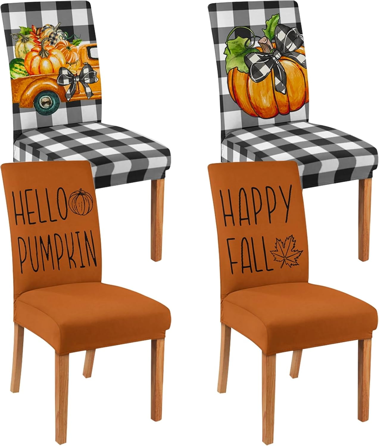 4 Pcs Fall Chair Covers for Dining Room, Thanksgiving Stretch Removable ...