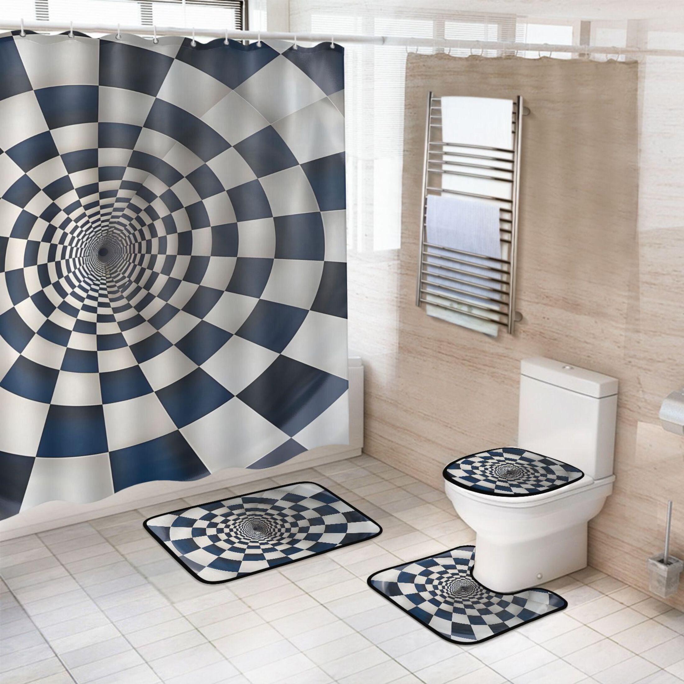 4 Pcs Falling Sensation Geometric Style Bathroom Shower Curtain Set ...