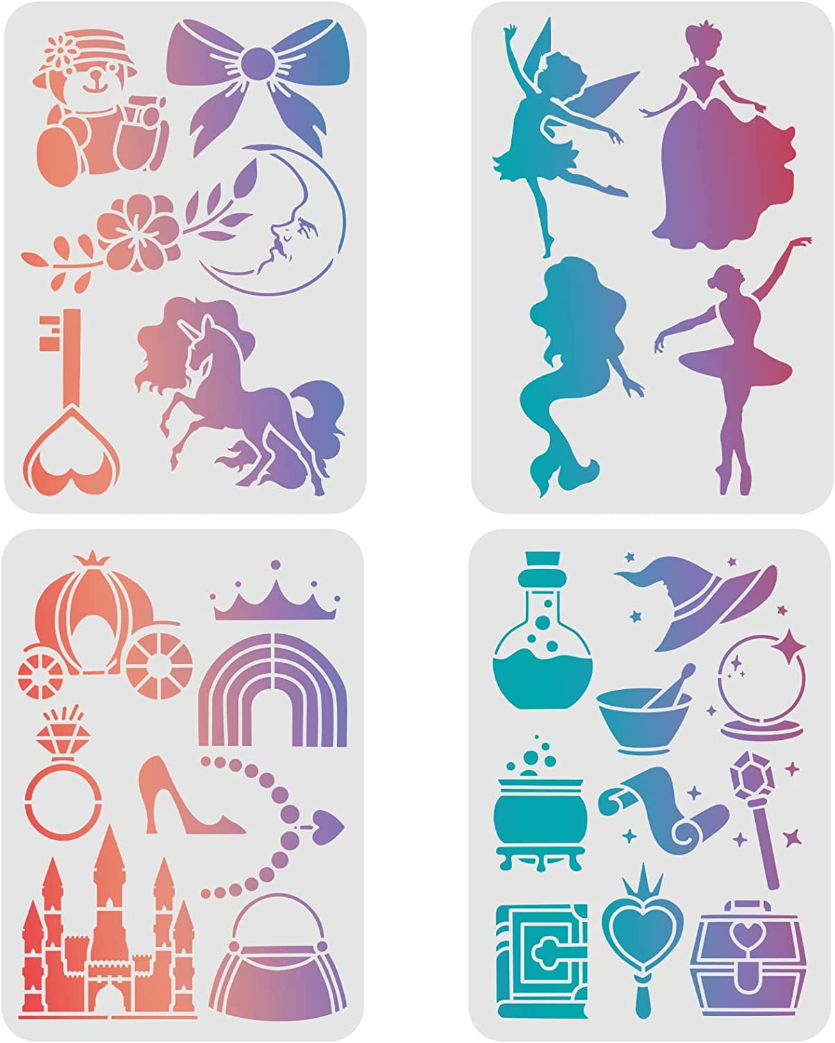 FINGERINSPIRE 4 Pcs Fantasy Stencils Template 11.7x8.3 inch Plastic ...