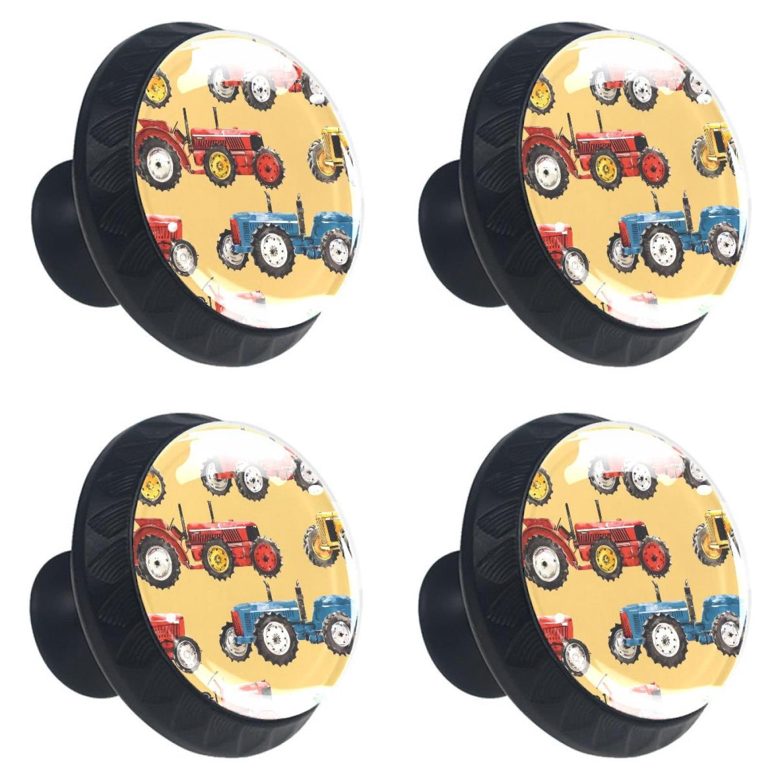 4 Pcs Farm Machinery Tractors Print Cabinet Knobs 30mm Round Crystal ...