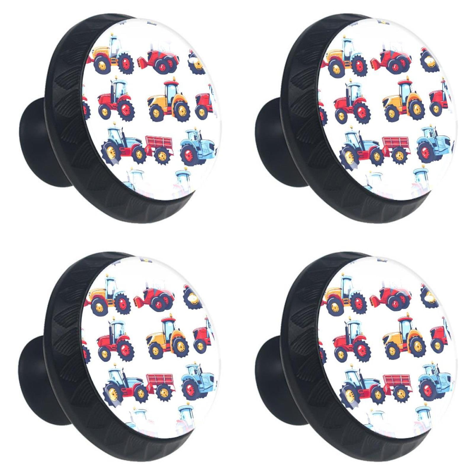 4 Pcs Farm Tractors with Trolley Print Cabinet Knobs 30mm Round Crystal ...