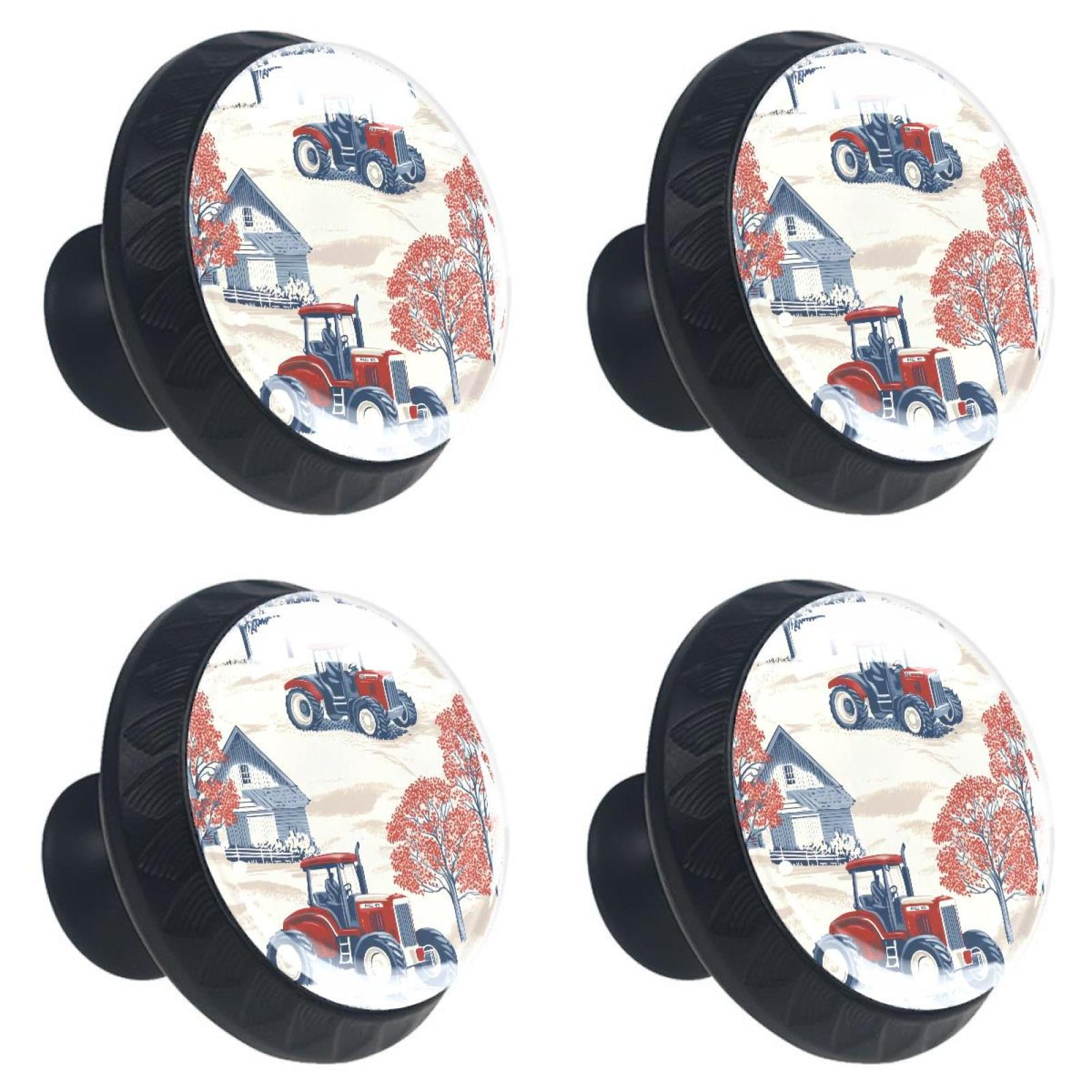 4 Pcs Farmer on Tractor Farmhouse Print Cabinet Knobs 30mm Round ...