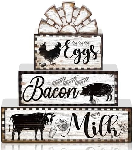 4 Pcs Farmhouse Kitchen Decor Wooden Cow Rooster Pig Tiered Tray Decor ...