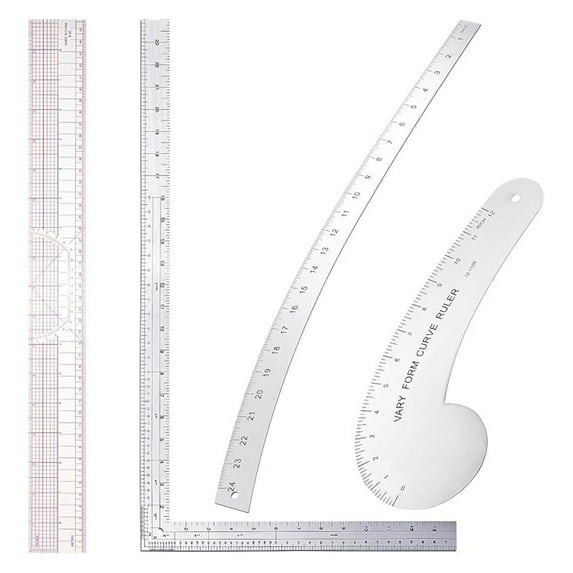 4 Pcs Fashion Sewing Ruler with French Curves Aluminum Designers Ruler ...