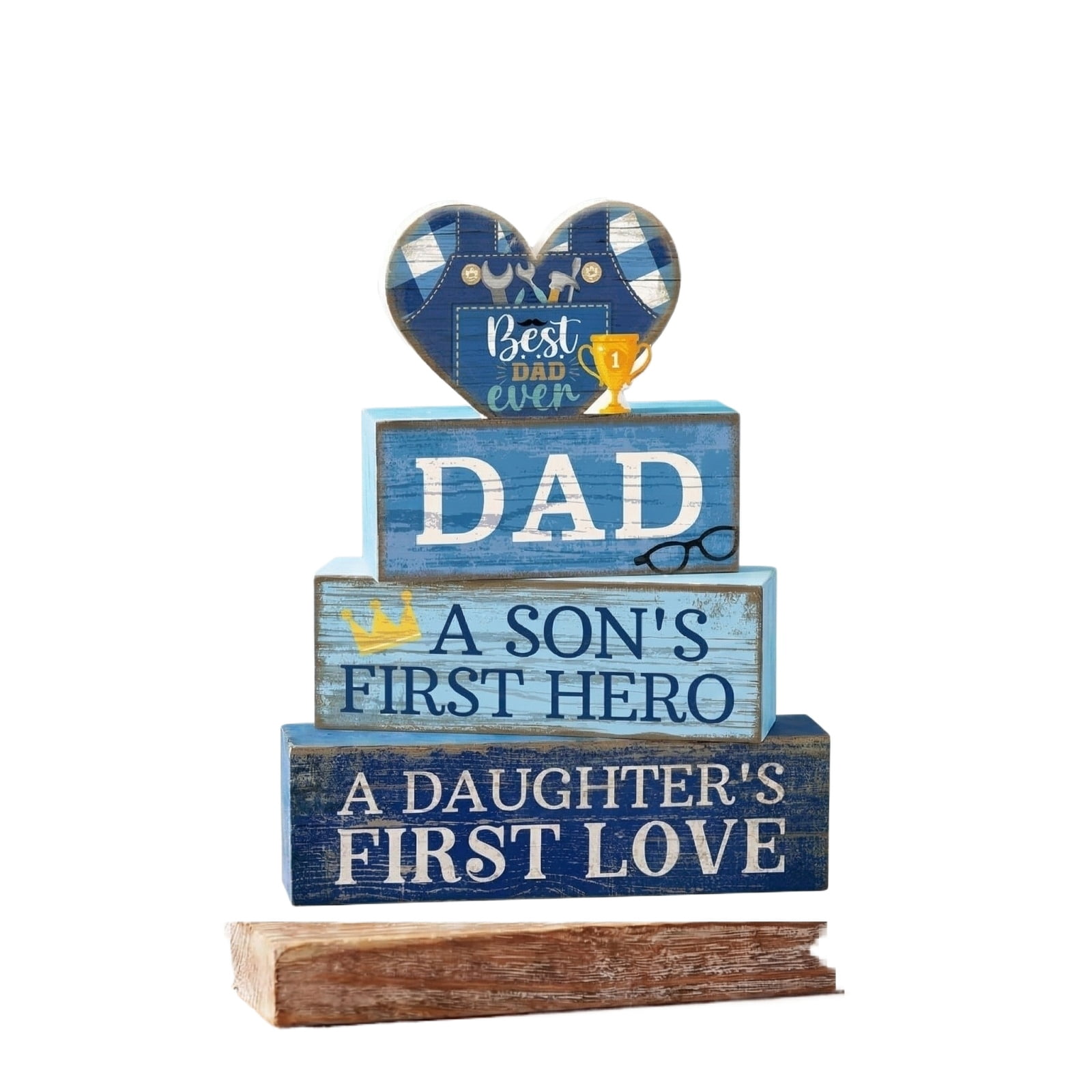 4 Pcs Fathers Day Decorations Blue Wooden Wooden Sign Happy Father's ...