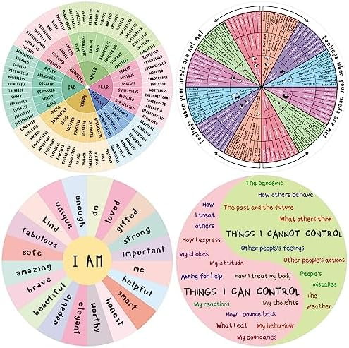 4 Pcs Feelings Wheel Magnet 7 Inch Therapy Emotion Wheel Magnet ...