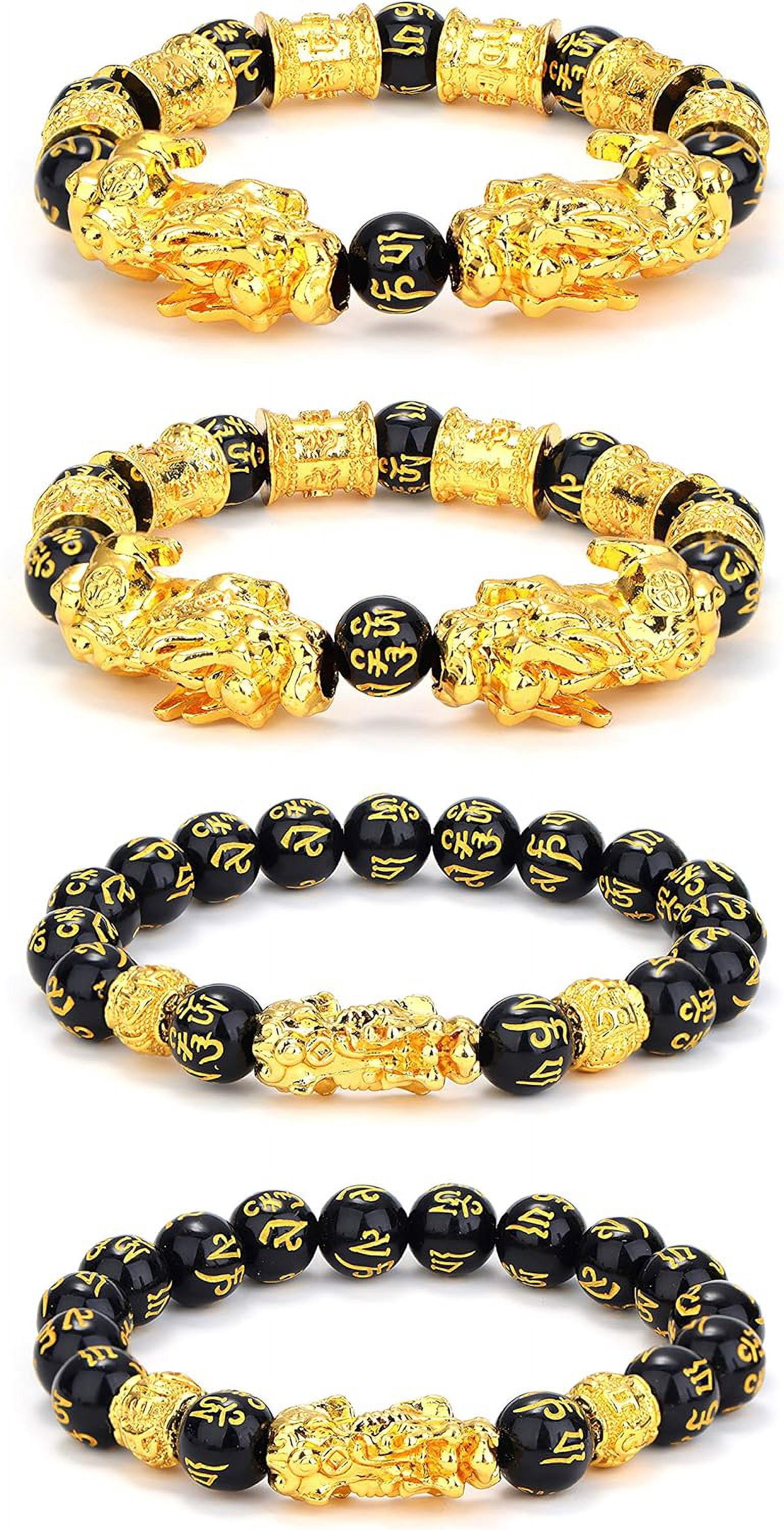 4 Pcs Feng Shui Black Obsidian Wealth Bracelet For Men Women Good Luck Charms Bead Bracelets ...