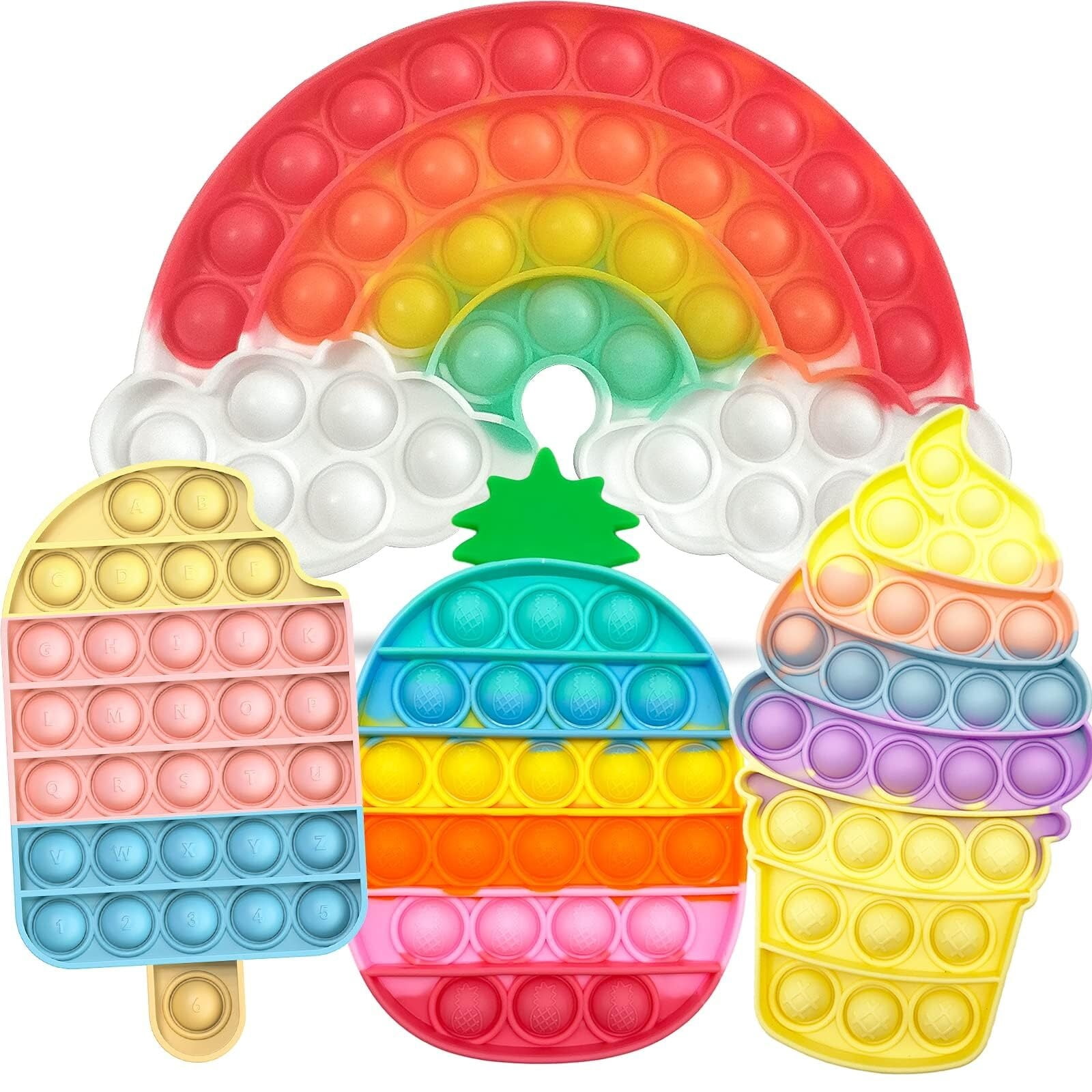 4 Pcs Fidget Toys for Kids, Rainbow Push Bubble Fidget Toys Ice Cream ...