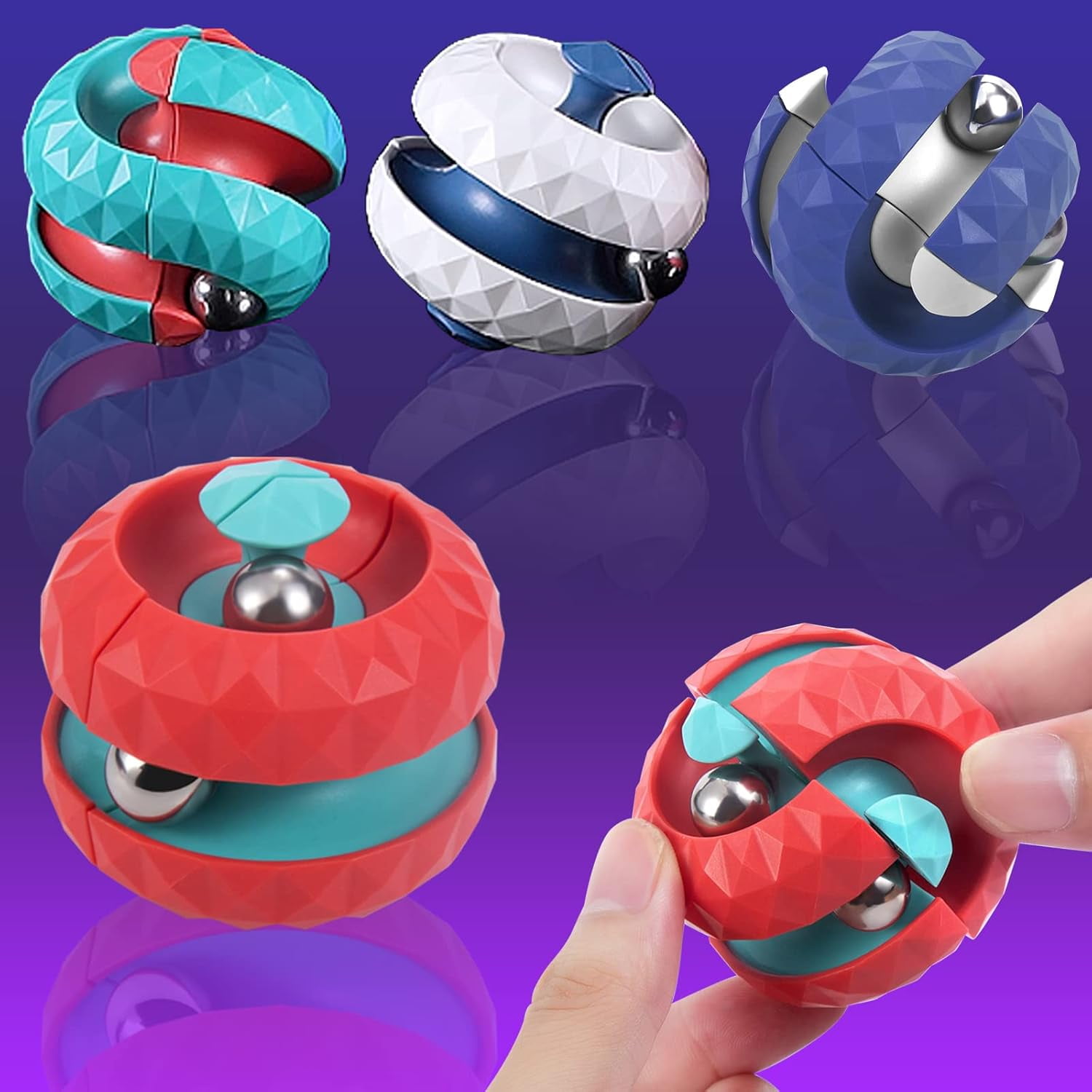 (4 Pcs) Fidget Toys Orbit Ball Toy Pack, Novelty Creative Track Infinity Cube Stress Relief ...