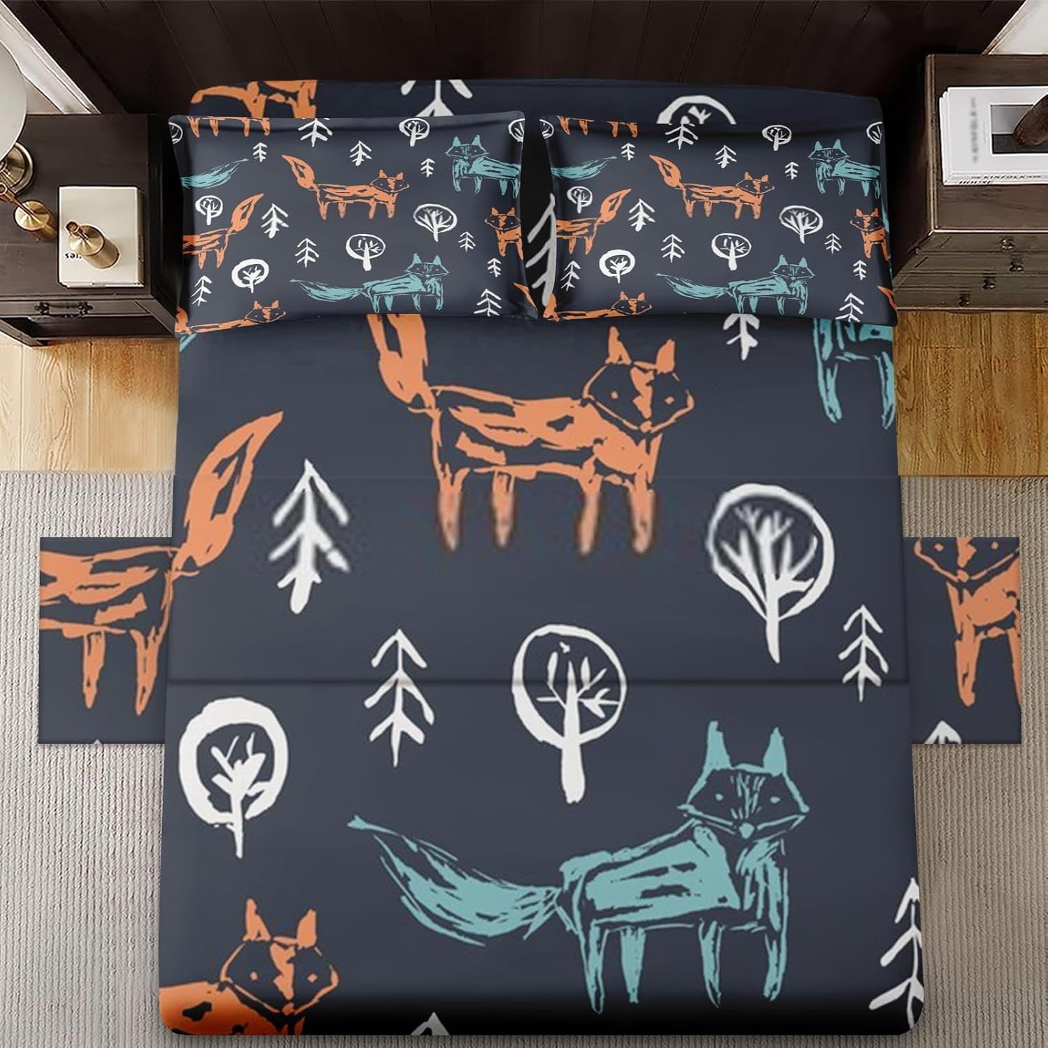 4 Pcs Fitted Sheet Set Size with 16" Deep Pocket, Cute Bee Honey ...