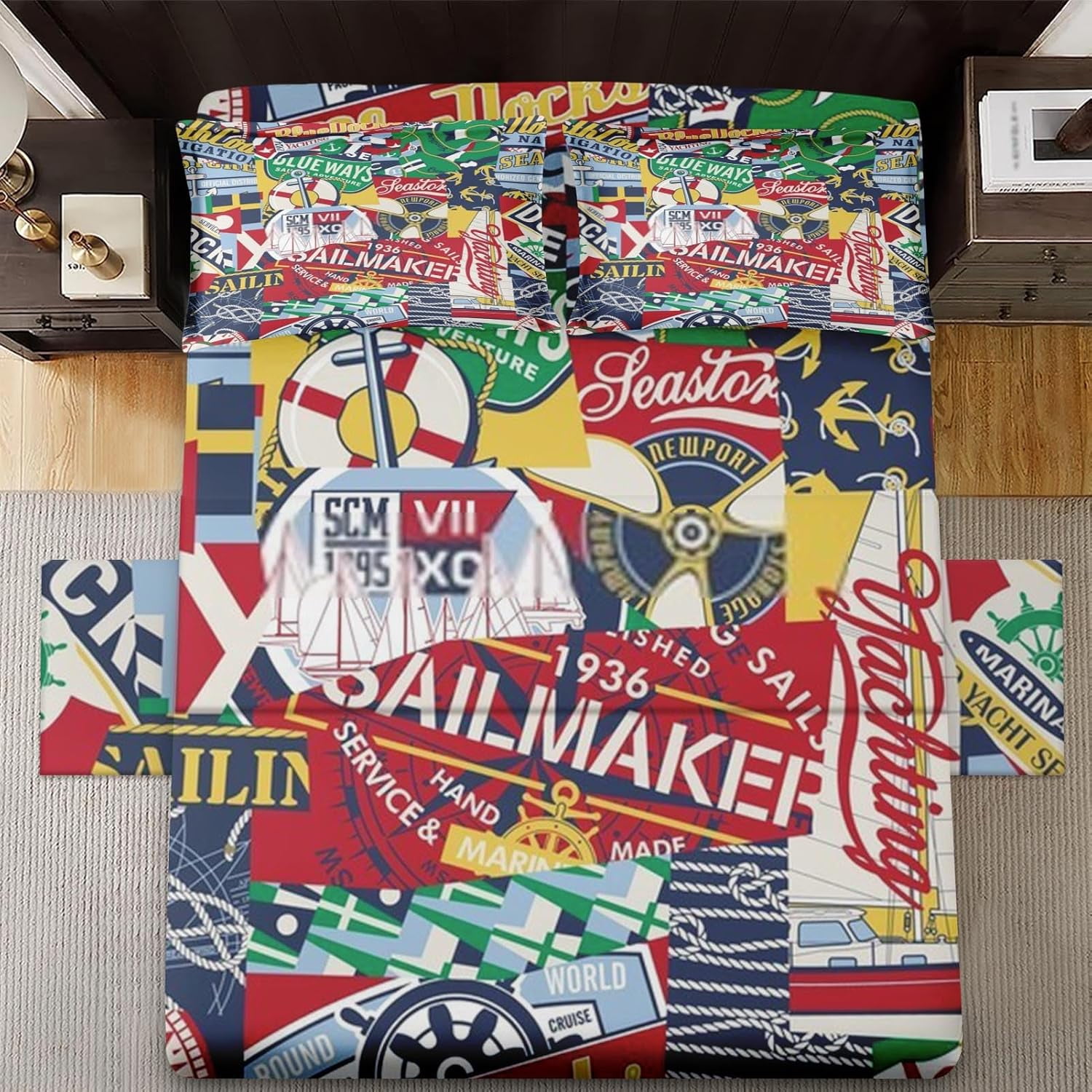 4 Pcs Fitted Sheet Set Size with 16" Deep Pocket, Hawaiian Flower Surf ...