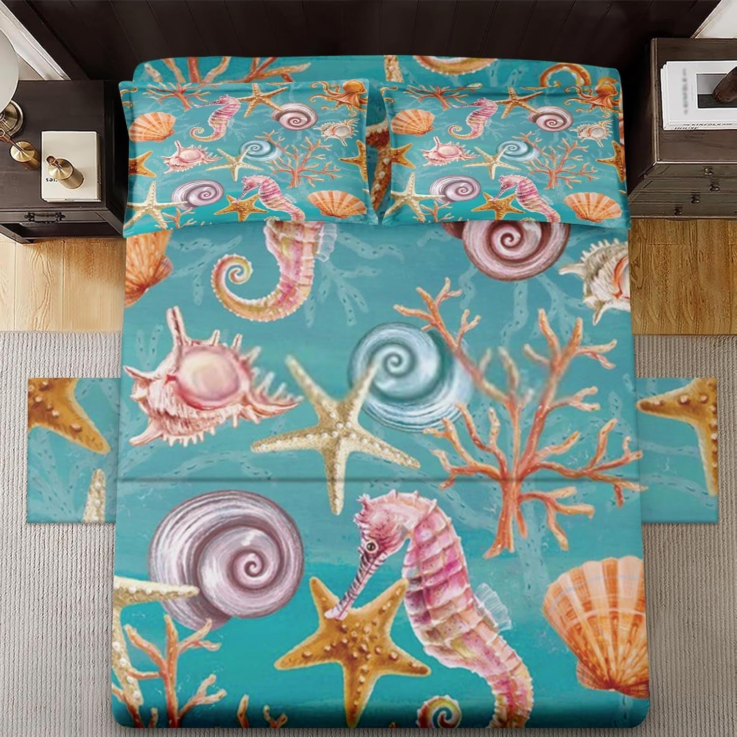 4 Pcs Fitted Sheet Set Size with 16" Deep Pocket, Hawaiian Tropical ...