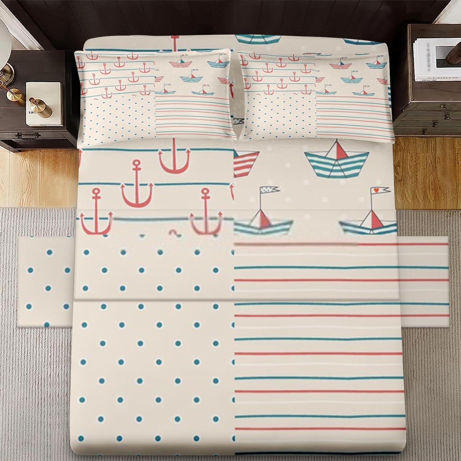4 Pcs Fitted Sheet Set Size with 16" Deep Pocket, Sea Sea Shells Ocean ...