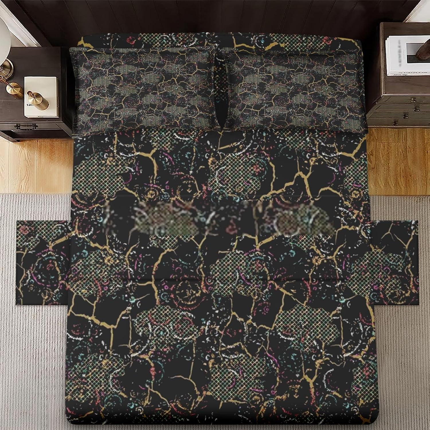 4 Pcs Fitted Sheet Set Size with 16" Deep Pocket, Spooky Evil Bedding ...