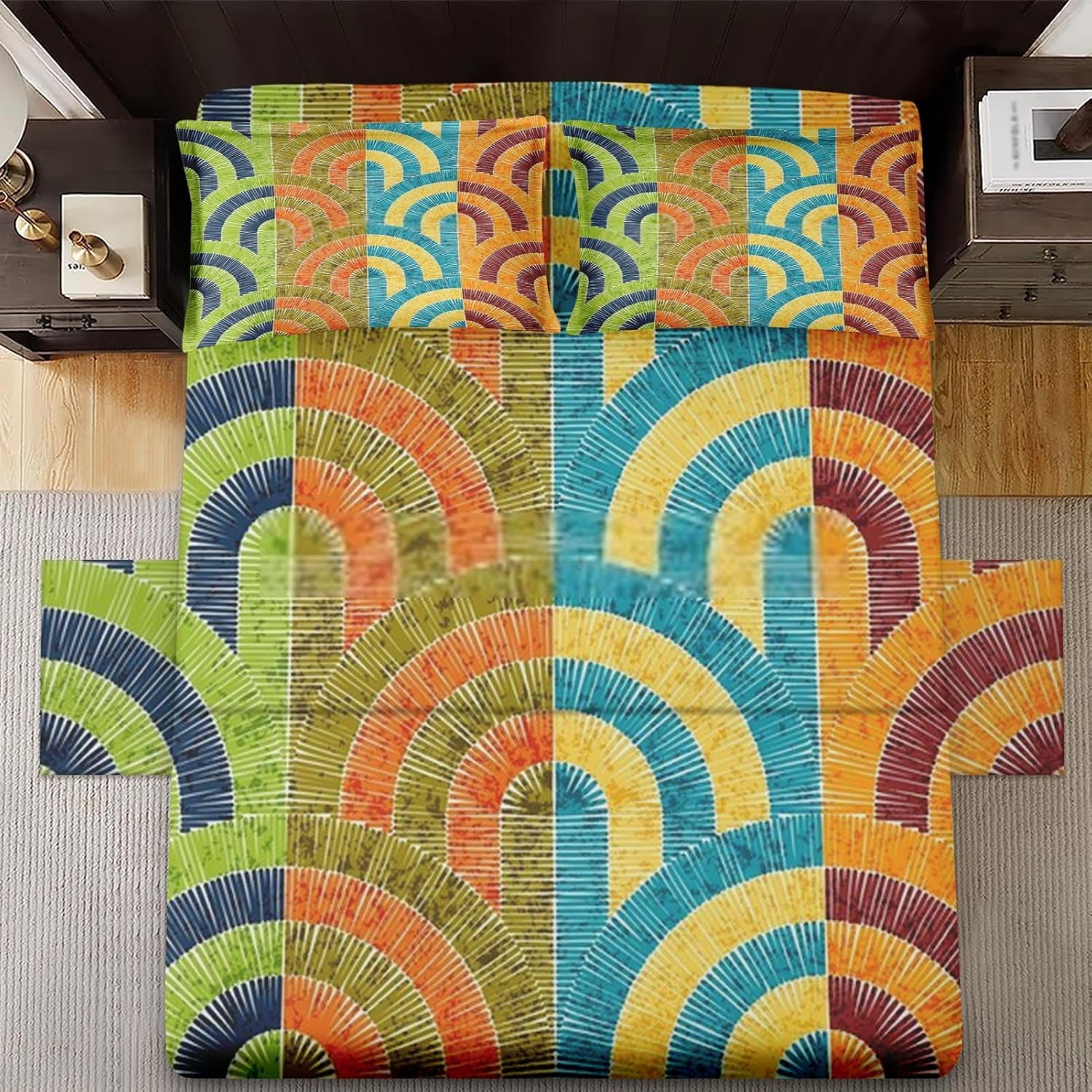 4 Pcs Fitted Sheet Set Size with Deep Pocket, American Flag Retro ...