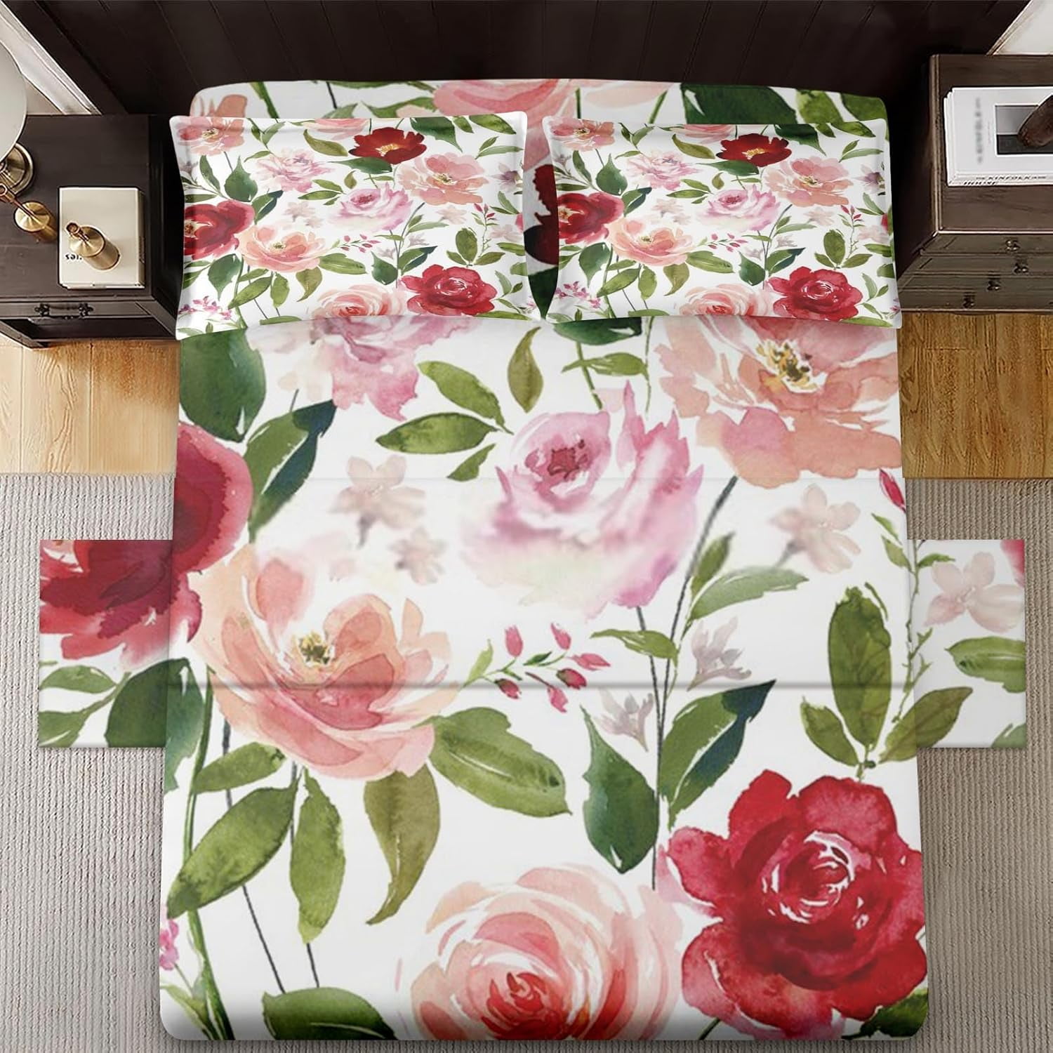 4 Pcs Fitted Sheet Set Size with Deep Pocket, Flamingo Birds Cute ...