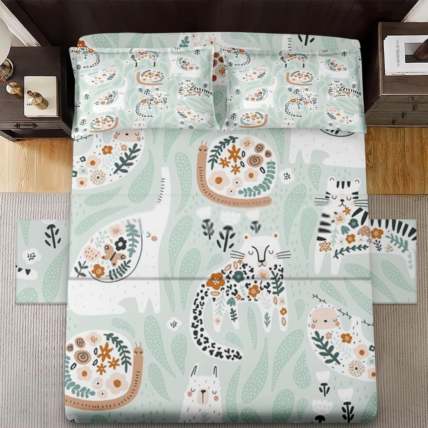 4 Pcs Fitted Sheet Set Size with Deep Pocket, Giraffe Flower Funny ...