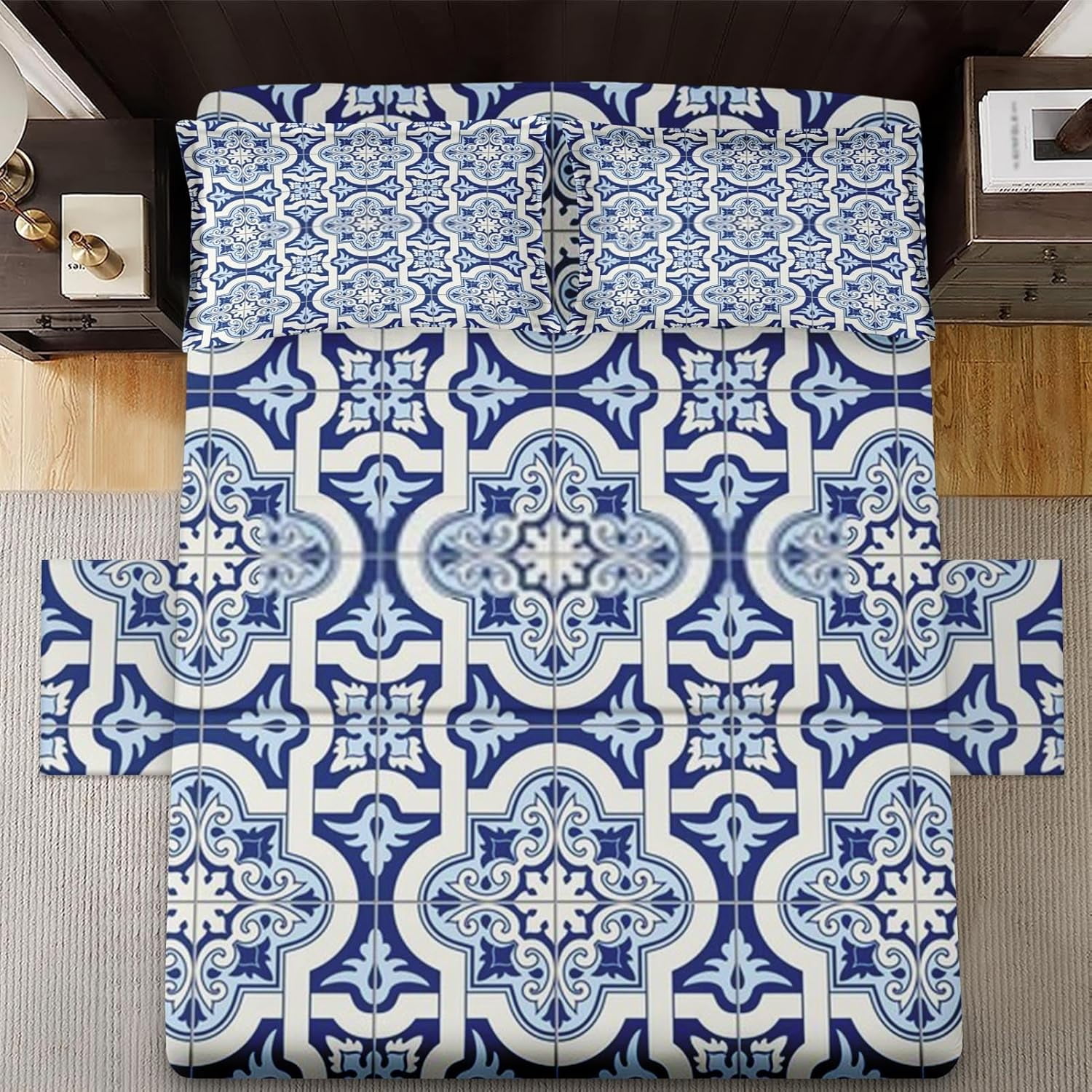 4 Pcs Fitted Sheet Set Size with 16" Deep Pocket, Bedding Set with ...