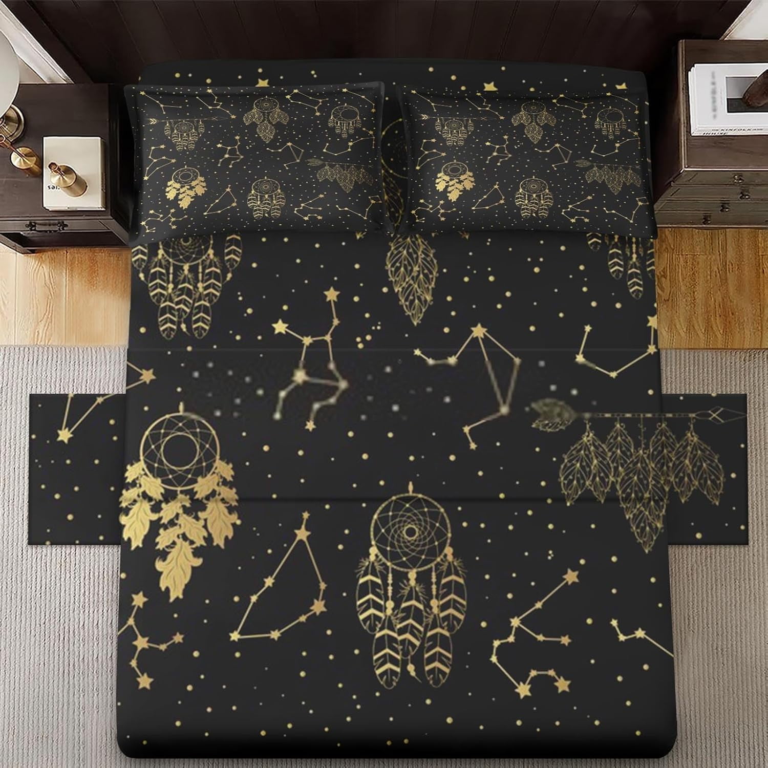 4 Pcs Fitted Sheet Set Size with Deep Pocket, Witchy Moth Halloween ...