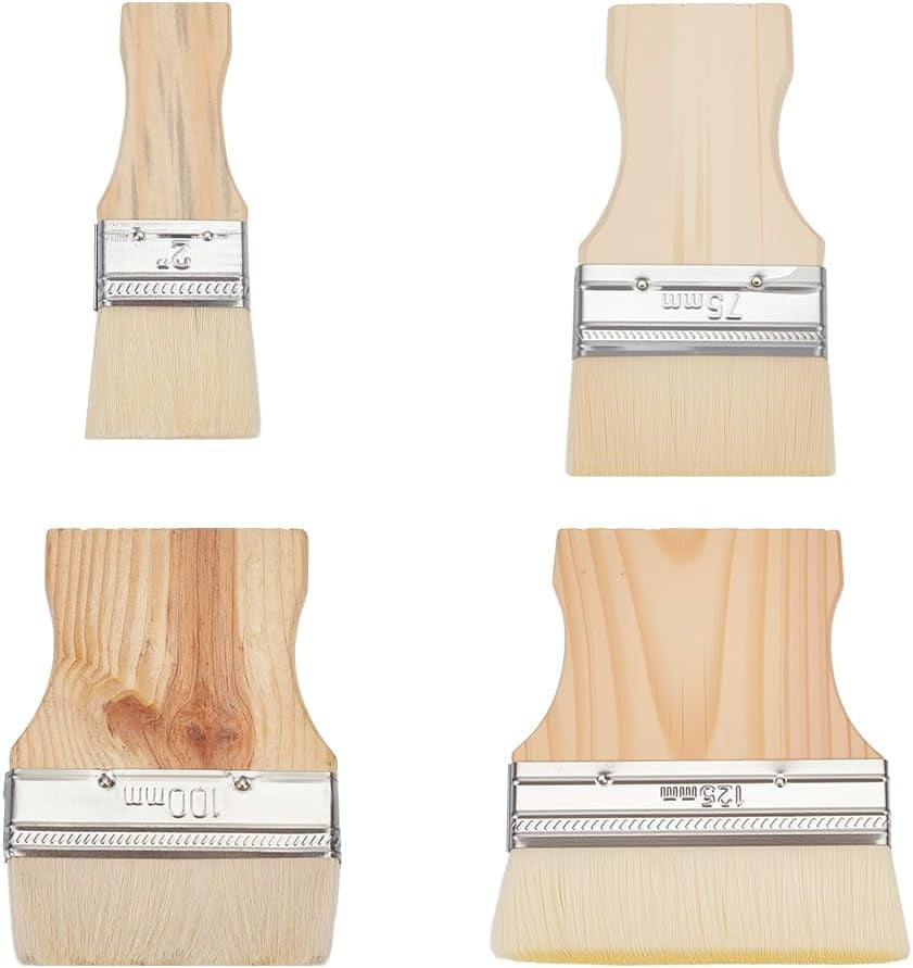4 Pcs Flat Paddle Paint Brush Set 4 Sizes Wood Handle Wool Paint Brush ...
