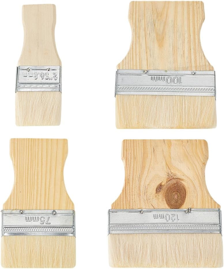4 Pcs Flat Paddle Paint Brush Set Wide Paint Brush Wooden Handle Soft ...