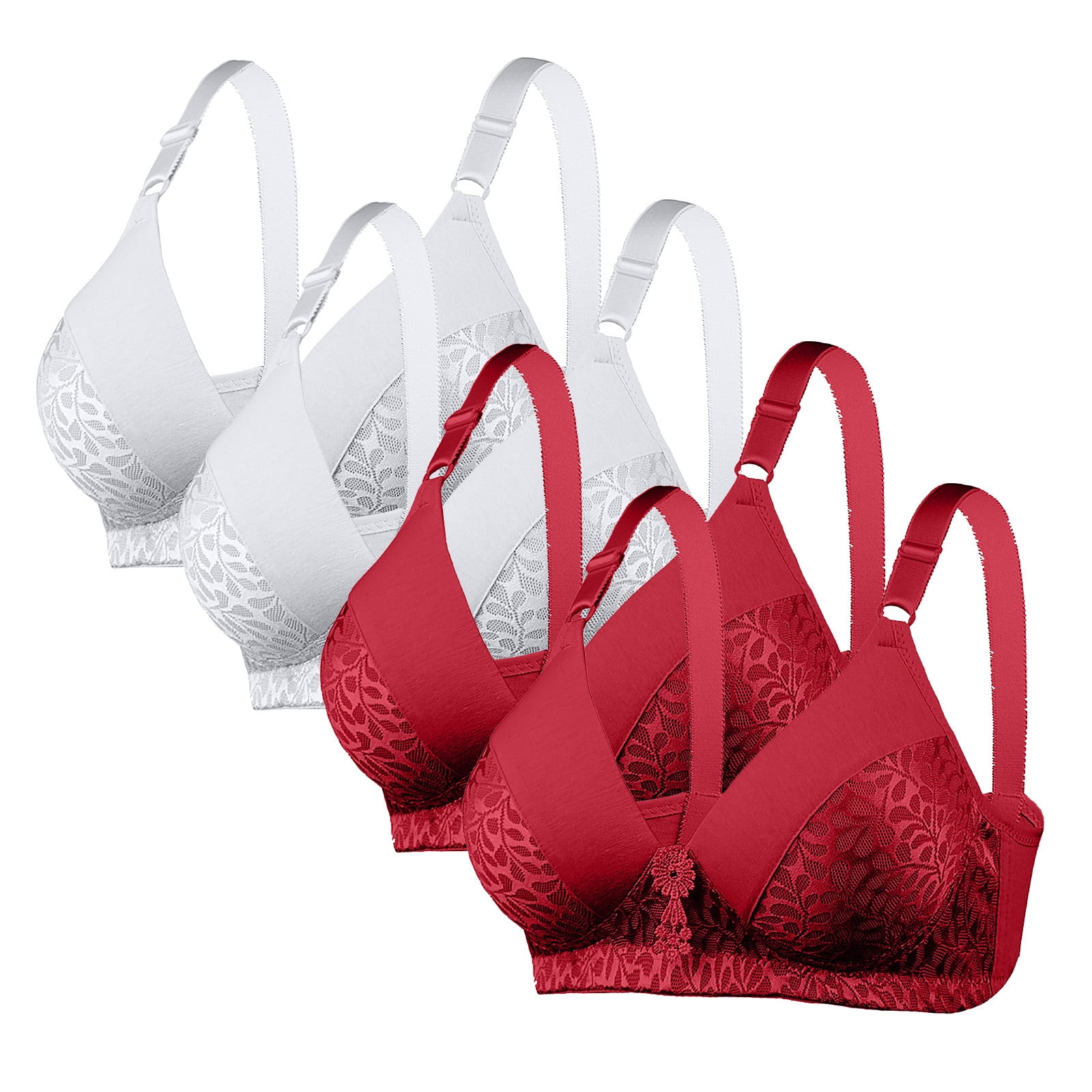 4 Pcs Floral Bra for Women Adjustable Lace-Up Anti-Sagging Bras Closure ...