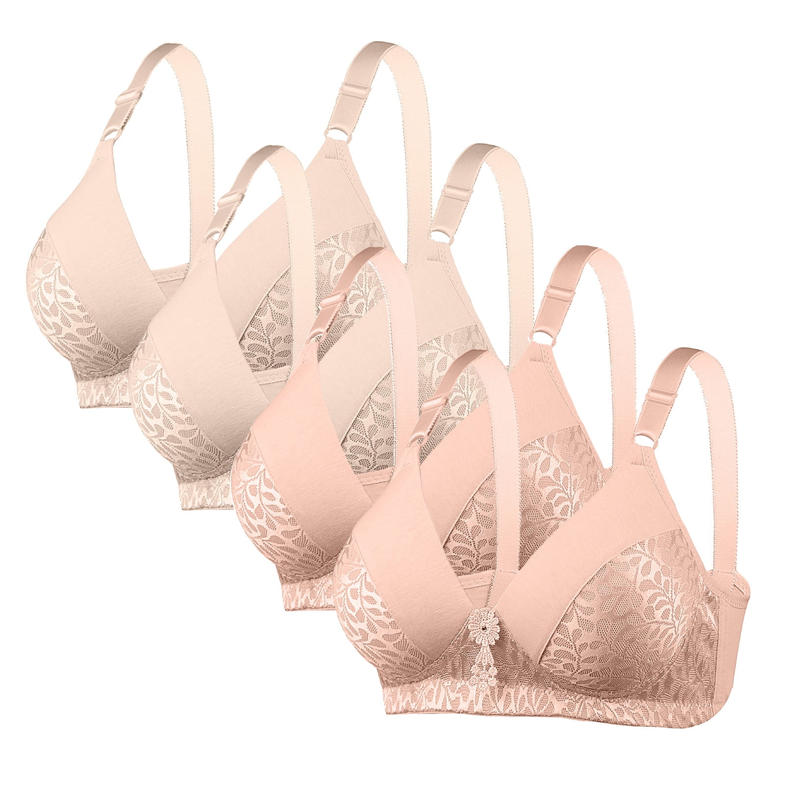 4 Pcs Floral Bra for Women Adjustable Lace-Up Anti-Sagging Bras Closure ...