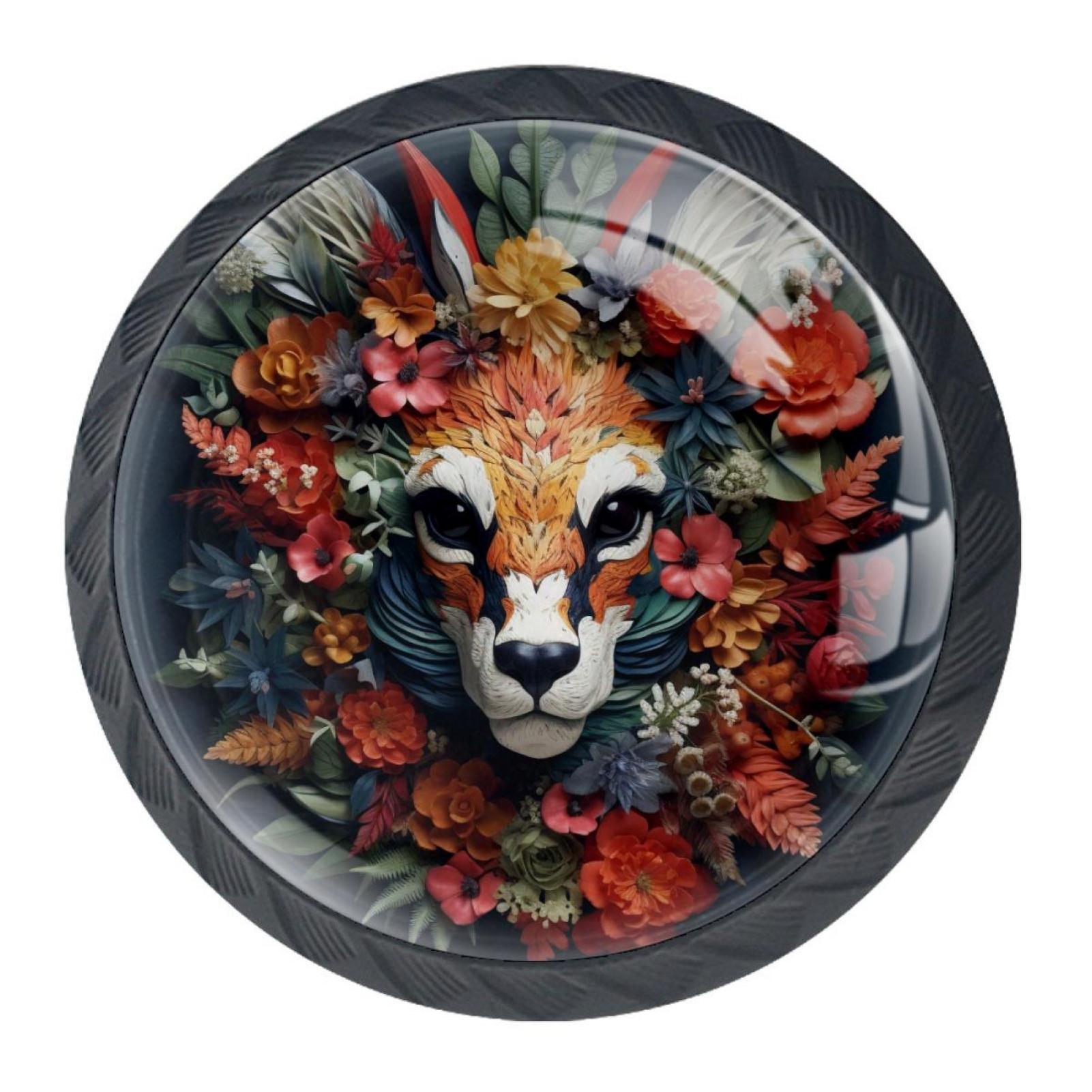 4 Pcs Flower Deer Knobs for Kitchen Cabinet Cupboard Dresser Bookcase Drawer Pulls Handles Round ...