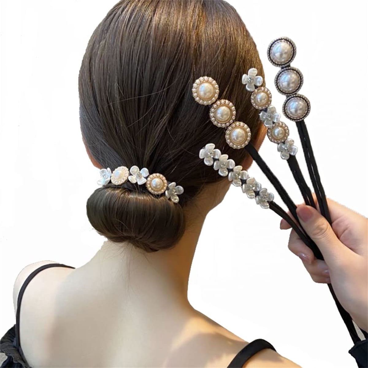 4 Pcs Flower Pearl Hair Bun Maker,Hair Twist Curler Buns Shaper,Retro ...