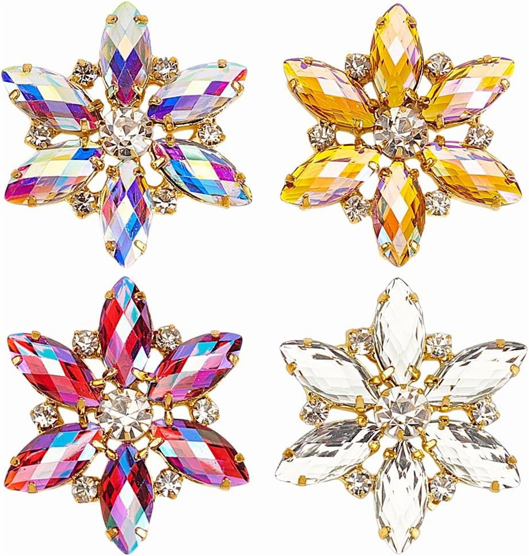 4 Pcs Flower Rhinestone Buttons Bling Floral Sew on Appliques DIY ...