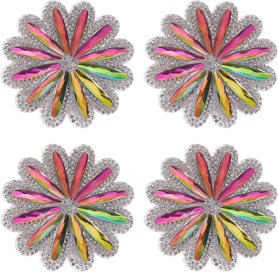 4 Pcs Flower Rhinestone Patches 3.1x3x0.2Inch Vitrail Light Floral Iron ...