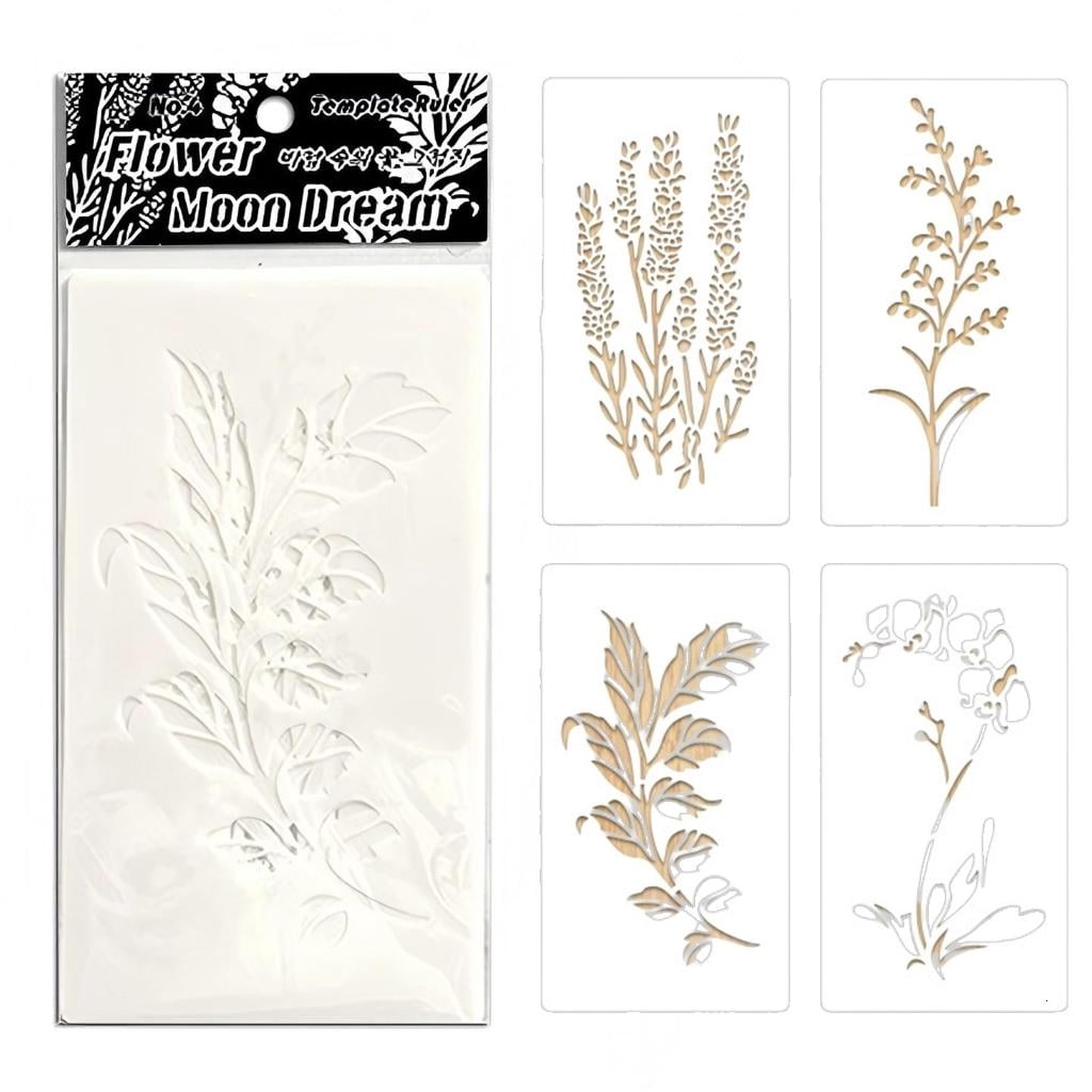 4 Pcs Flowers Stencils Craft Stencils Leaves Drawing Templates For ...