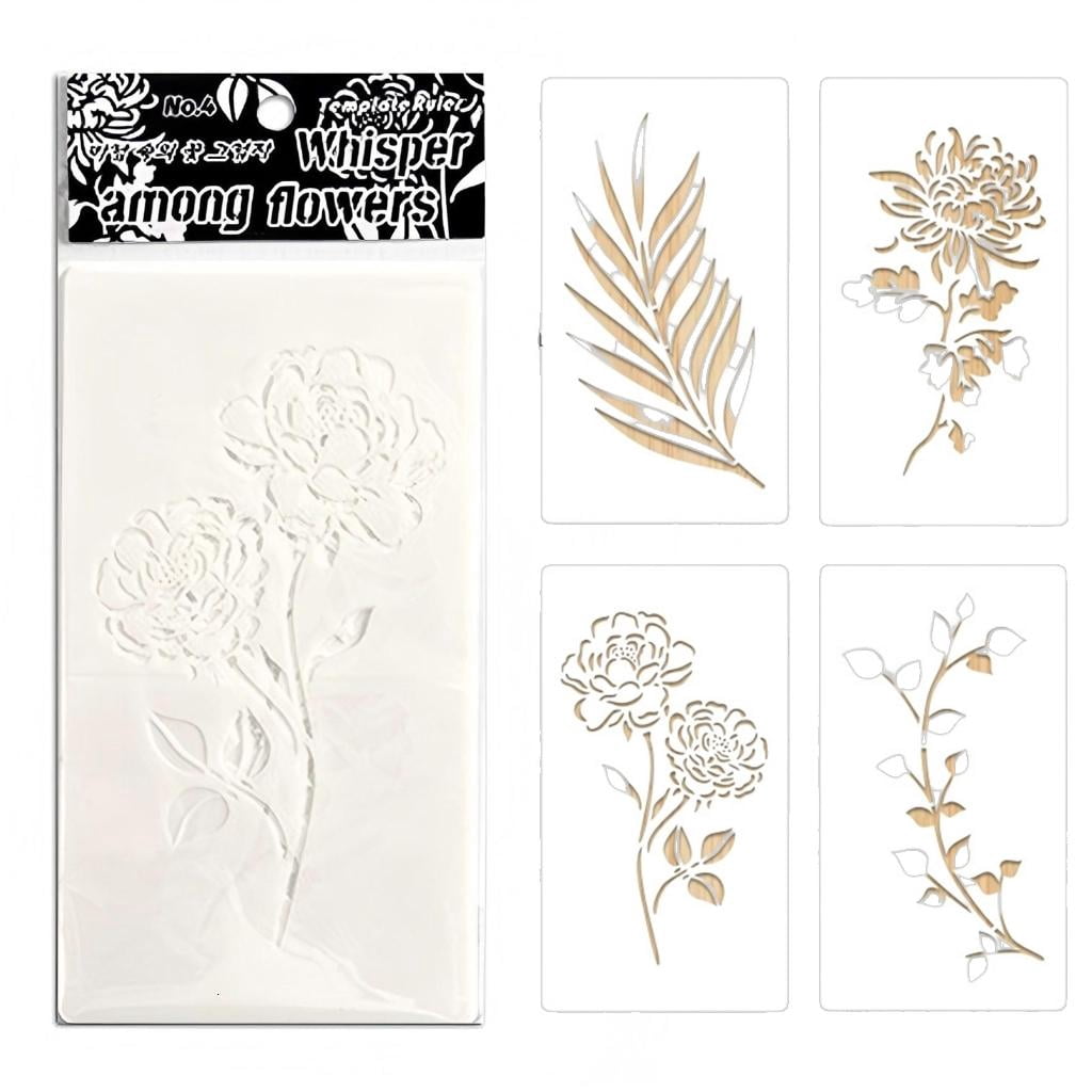 4 Pcs Flowers Stencils Craft Stencils Leaves Drawing Templates For ...