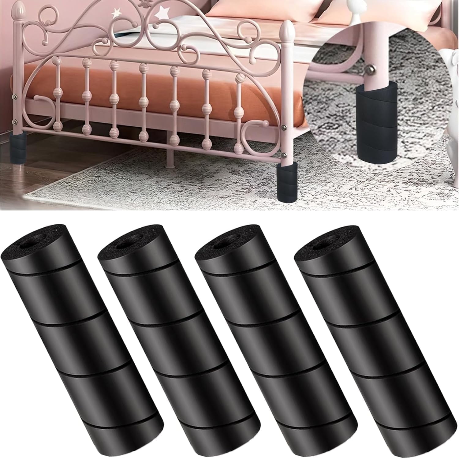 JKVPOI 4 Piece Foam Bed Frame Leg Covers, 6 in Diameter, Black ...
