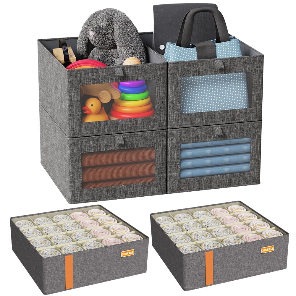 4 Pcs Foldable Storage EC36 Bins with Mesh Window + 2 Pcs Socks ...
