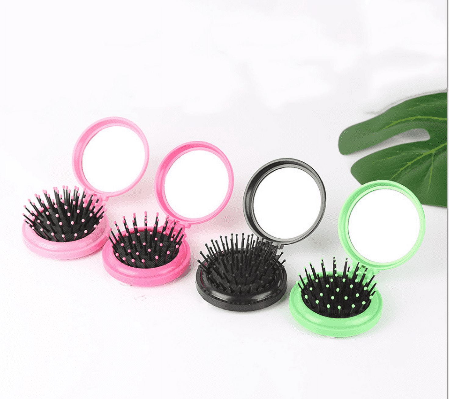 4 Pcs Folding Travel Mirror Hair Brushes Round Mirror, Round Folding ...