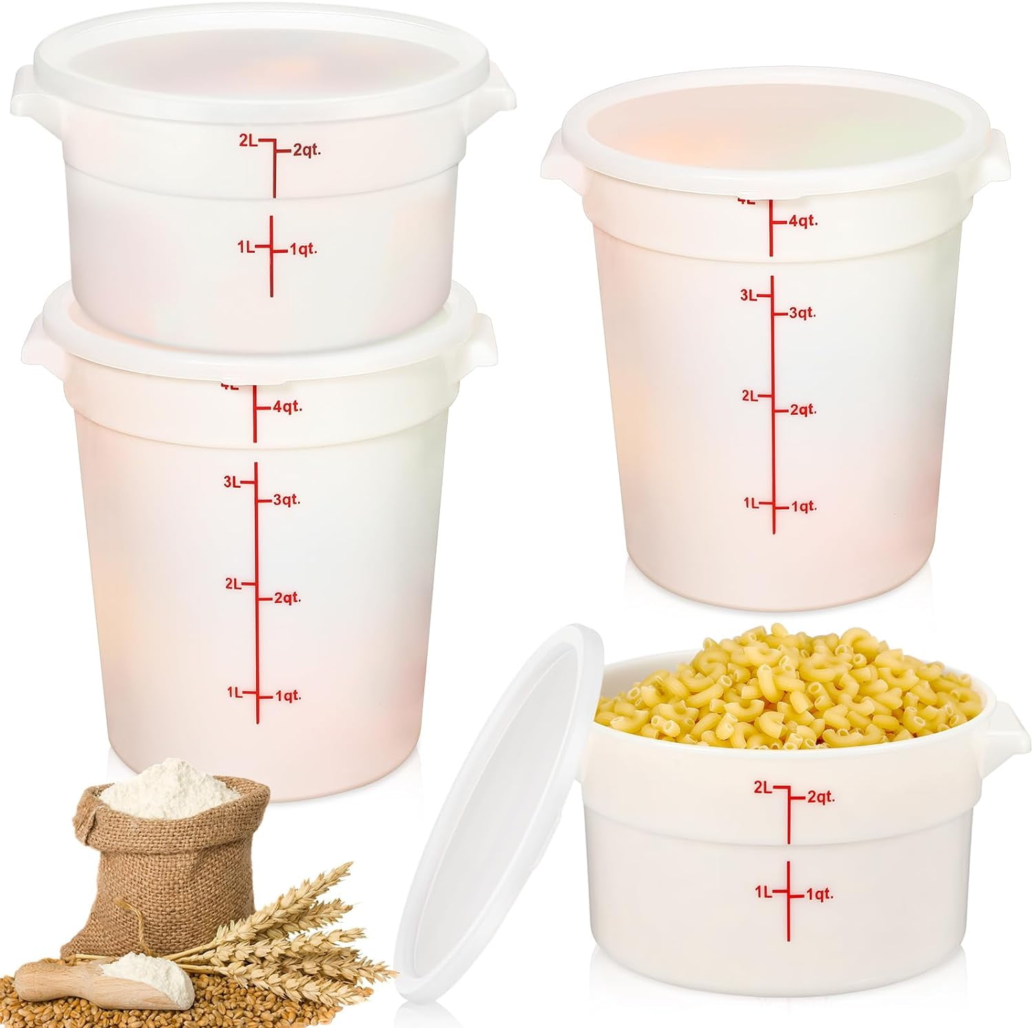 4 Pcs Food Storage Containers 2 Qt 4 Qt Round Food Storage Containers ...