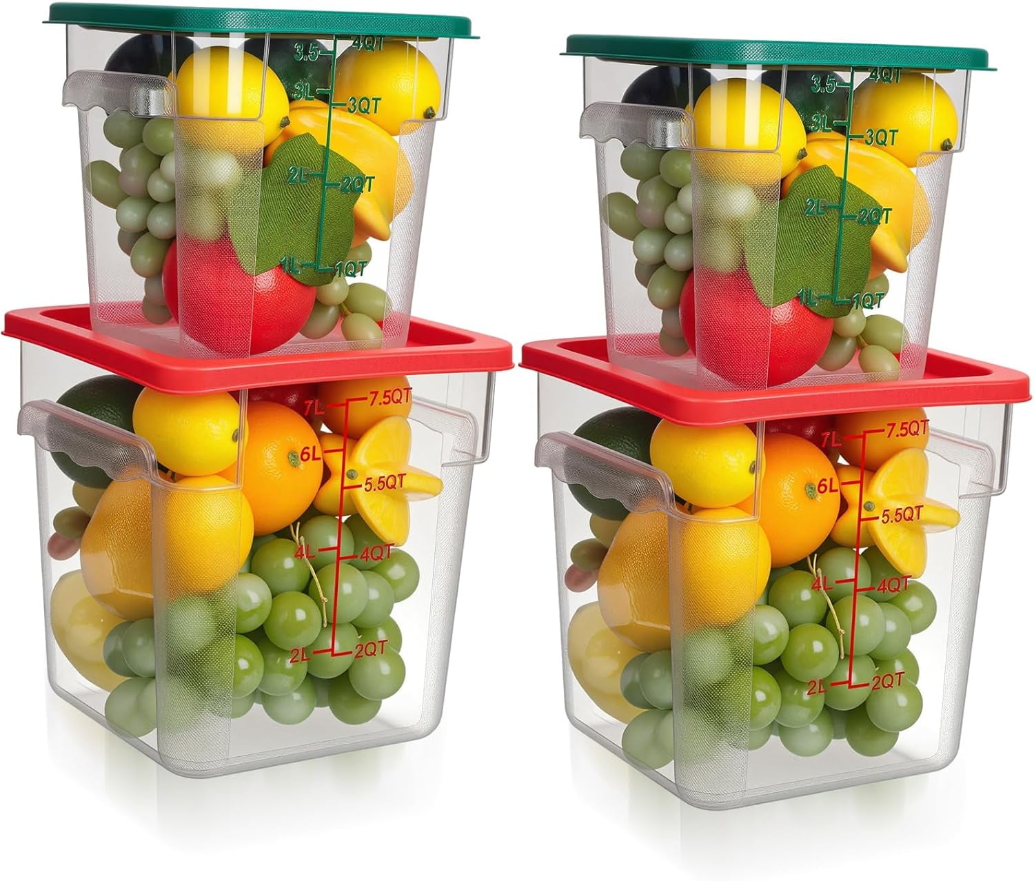 4 Pcs Food Storage Containers with Scales 8 qt and 4 qt Square ...