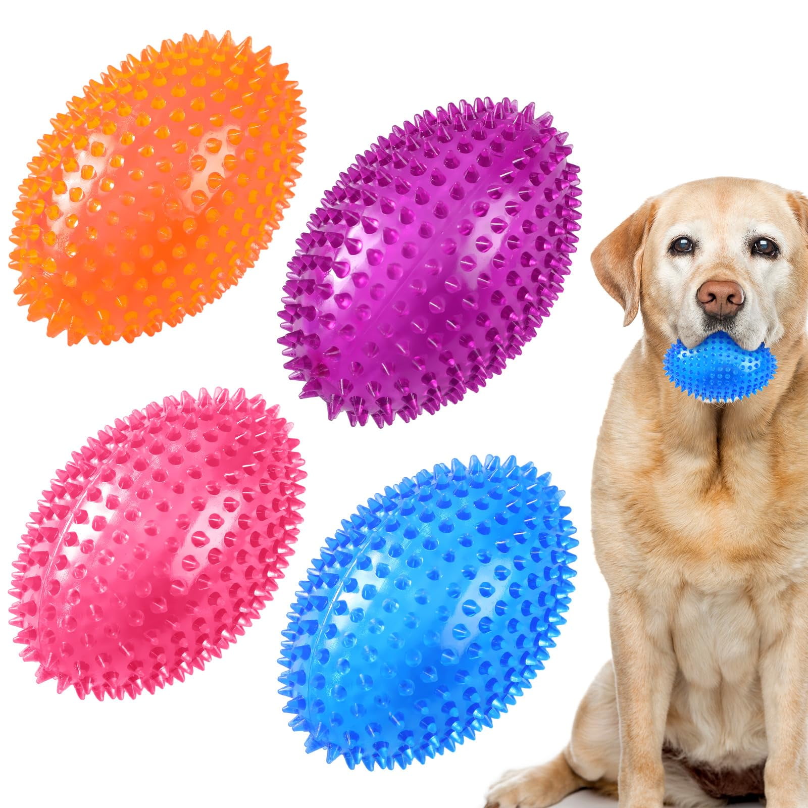 4 Pcs Football Dog Toy for Medium Large Dogs Spiky Dog Balls Puppy Chew ...