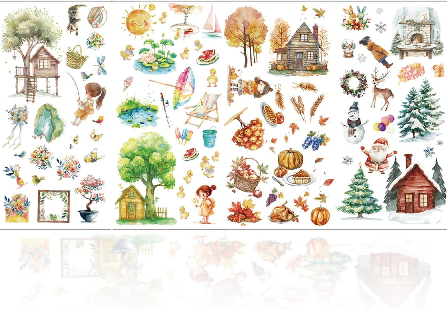 4 Pcs Four Seasons Landscape Rub on Transfers for Furniture and Crafts ...